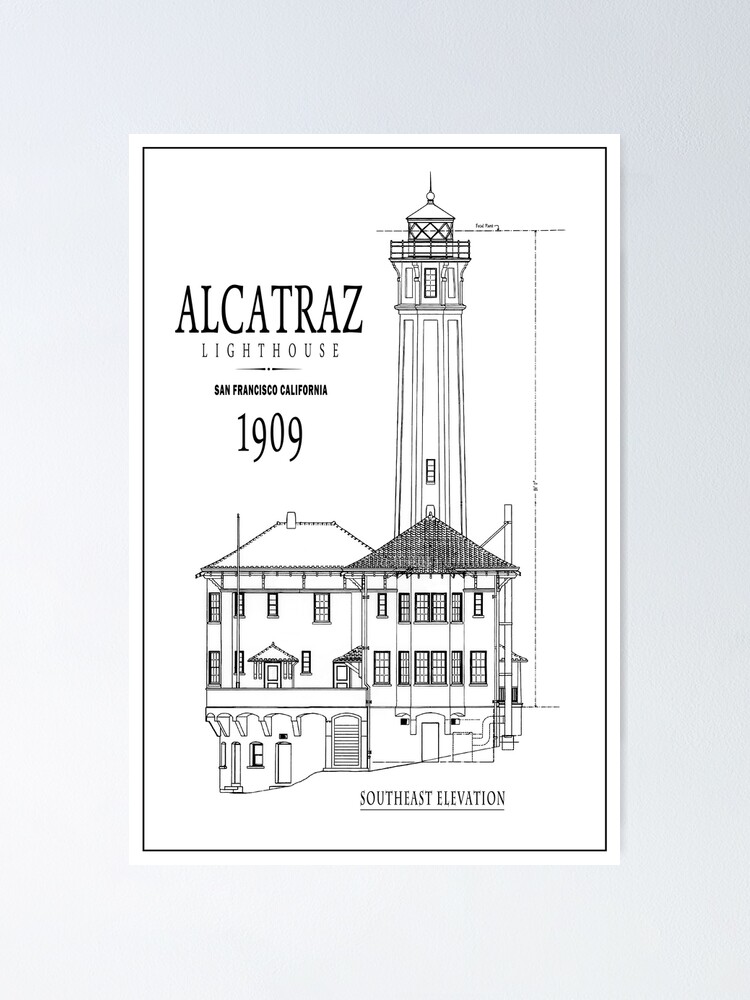 "Alcatraz Island Lighthouse Blueprint" Poster for Sale by Daniel ...
