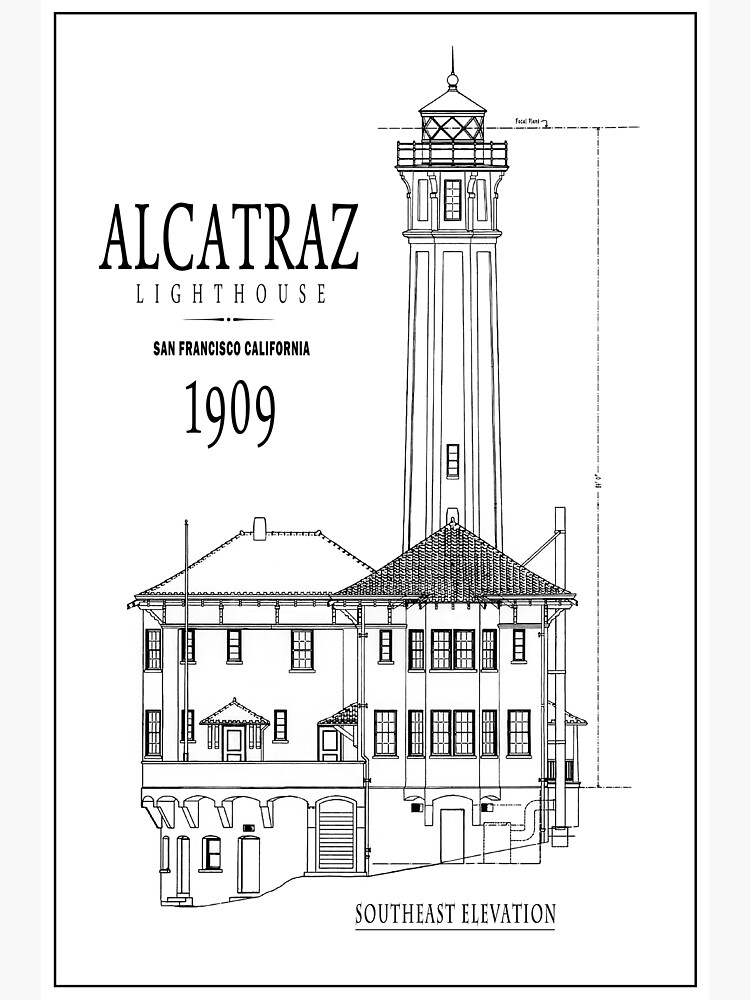 "Alcatraz Island Lighthouse Blueprint" Sticker for Sale by Daniel ...