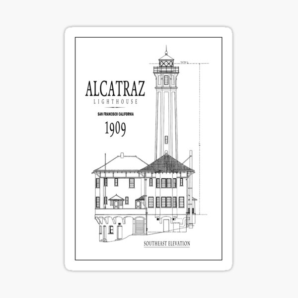 "Alcatraz Island Lighthouse Blueprint" Sticker for Sale by Daniel ...