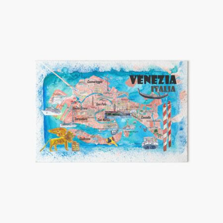 Lámina rígida «Venecia Italia Mapa ilustrado con los principales ...