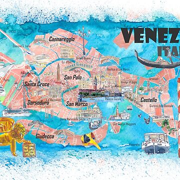 "Venice Italy Illustrated Map with Main Canals Landmarks and Highlights ...