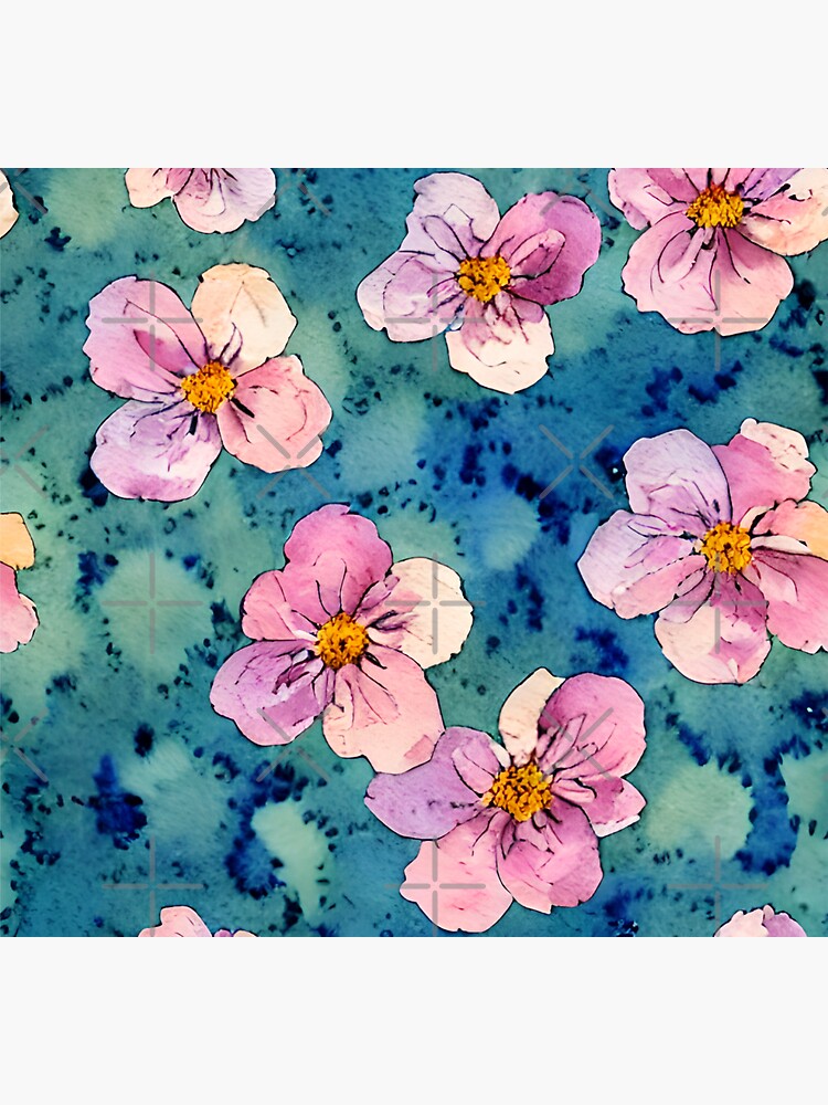 "Watercolor floral pattern teal turquise pink flowers,Romantic Pink ...