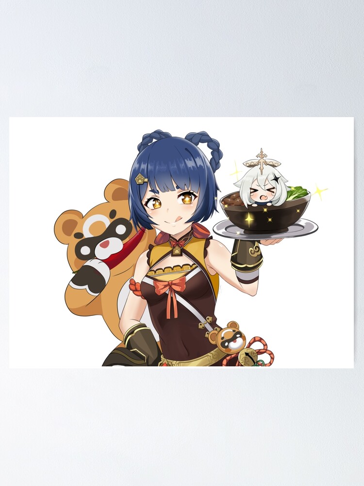 "Xiangling and Guoba eating Paimon [Genshin Impact]" Poster for Sale by ...