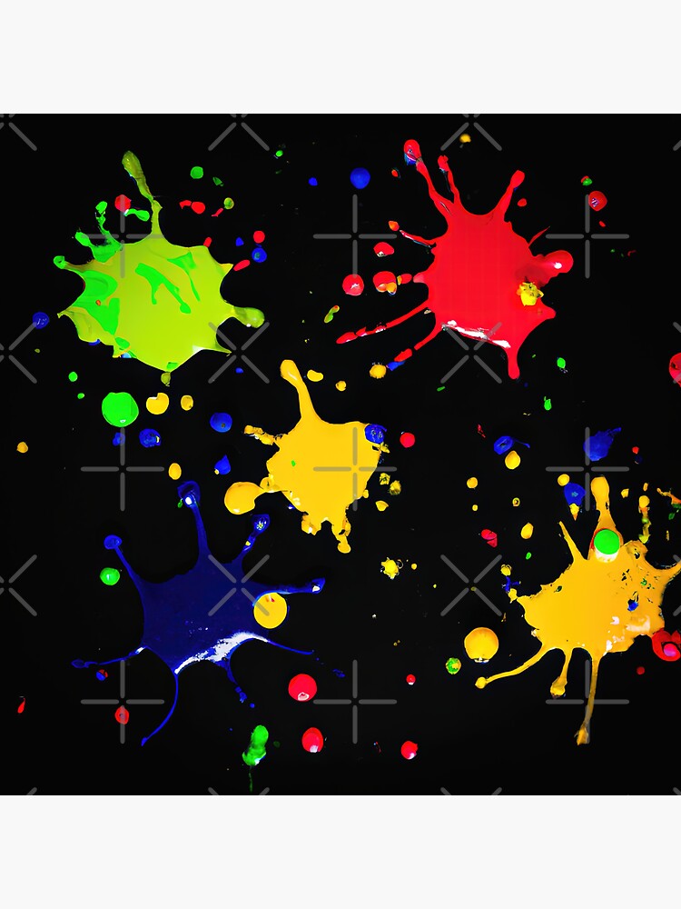 "Bright coloured paint splats on a black background" Sticker for Sale ...