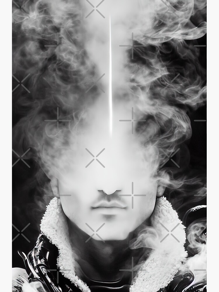 "Black and white anime man head in smoke" Sticker for Sale by Karmanto ...