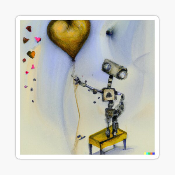 "Robot with heart balloon" Sticker for Sale by PainbutLove | Redbubble