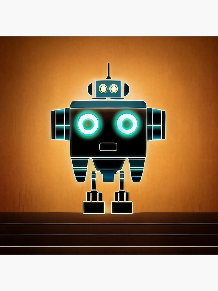 "AI-generated art deco robot with two faces and glowing blue eyes ...