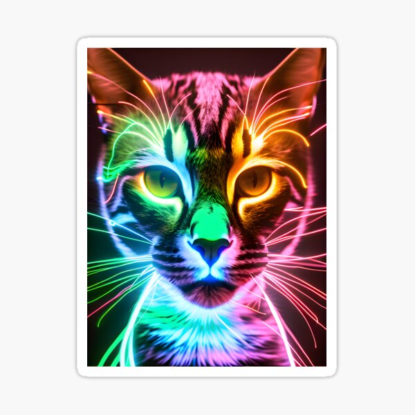 "Neon Cat - Modern Digital Art" Sticker for Sale by Ai-michiart | Redbubble