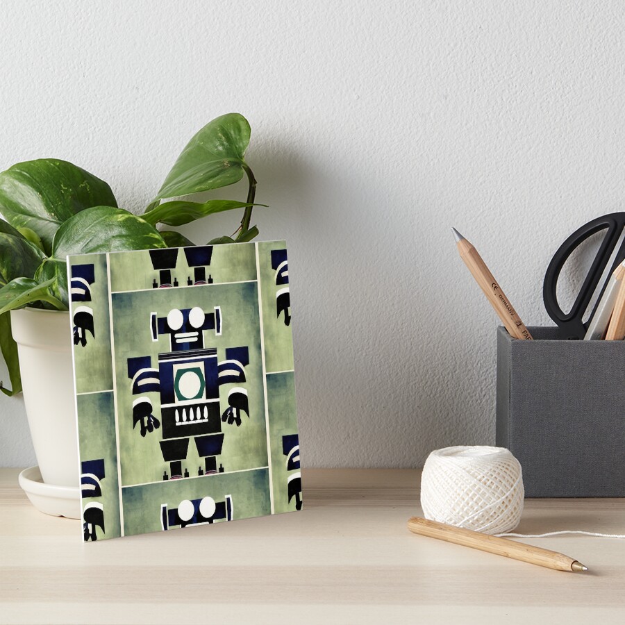 "AI-generated dark scary boxy robot emerging from a scary green fog ...