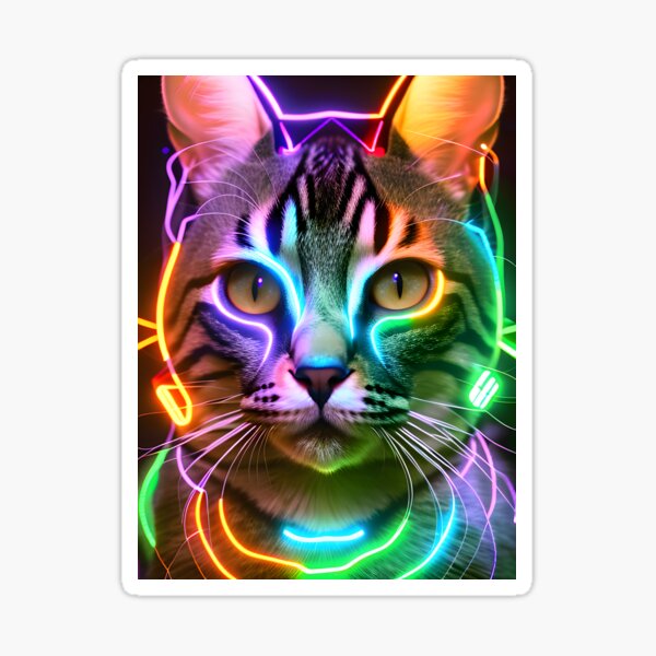 "Neon Cat - Modern Digital Art" Sticker for Sale by Ai-michiart | Redbubble