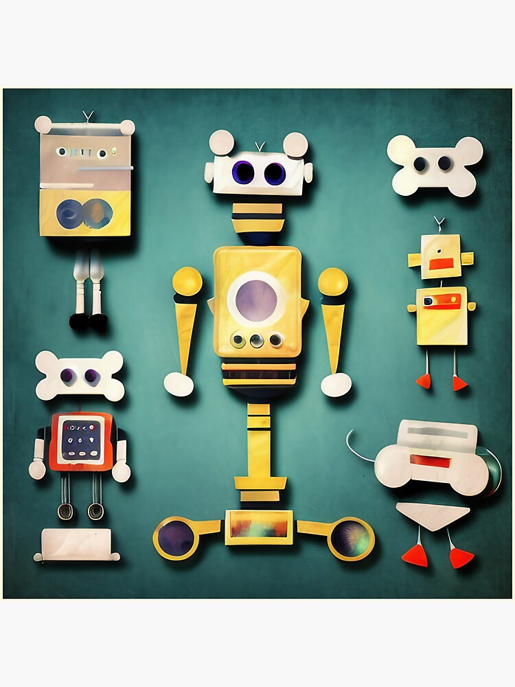 "AI-generated dog-bone collage robots" Sticker for Sale by ...