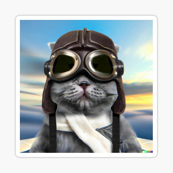"Pilot Kitty: The Furry Aviator" Sticker for Sale by FrizzieShop ...