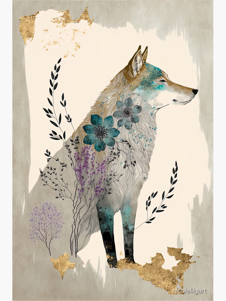 "Whimsical Botanical Floral Boho Wolf" Sticker for Sale by ...