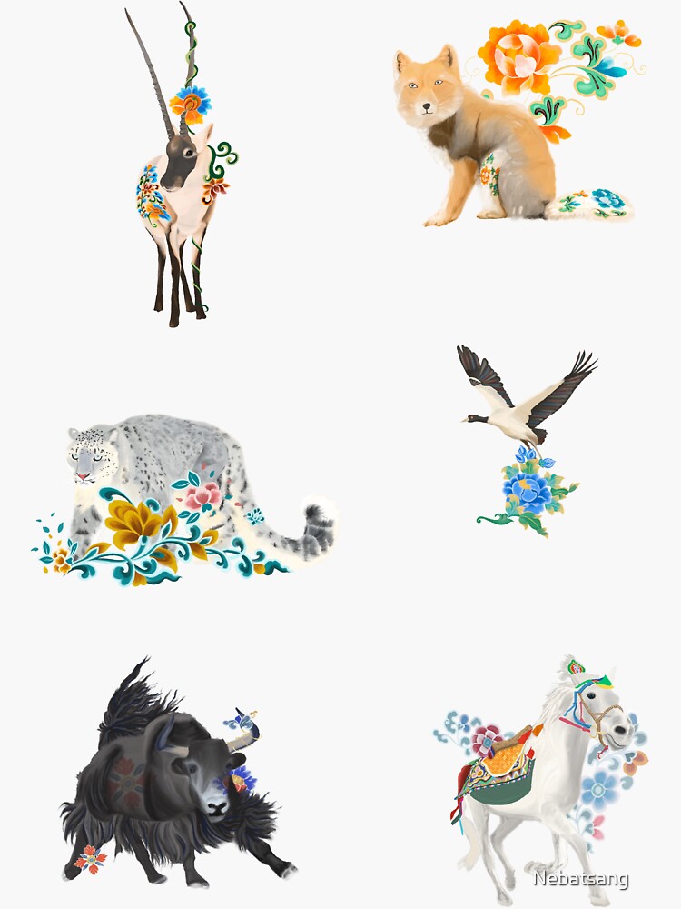 "Tibetan Wild Animals Collection" Sticker for Sale by Nebatsang | Redbubble