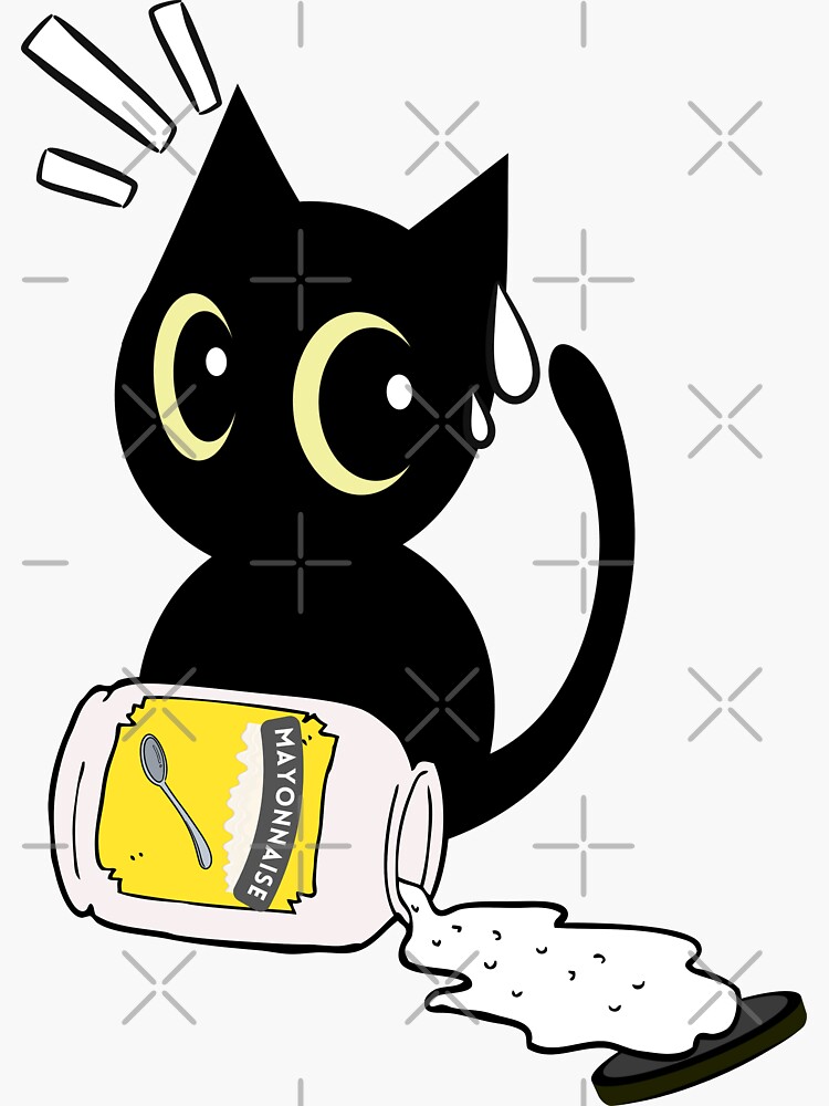 "Cute Black Cat Spilled Mayonnaise" Sticker for Sale by Pet-Station ...