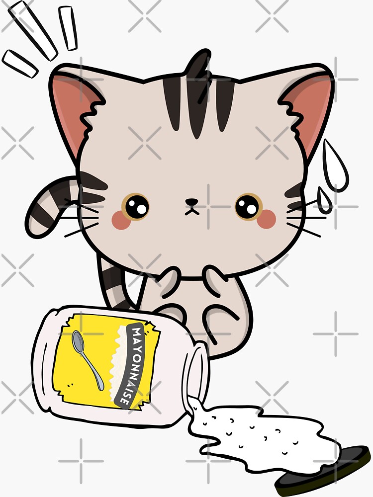 "Cute Tabby Cat Spilled Mayonnaise" Sticker for Sale by Pet-Station ...