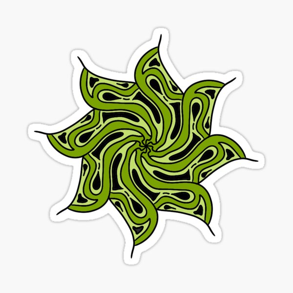 "symmetric pointy floral design, black and shapes of green" Sticker for ...