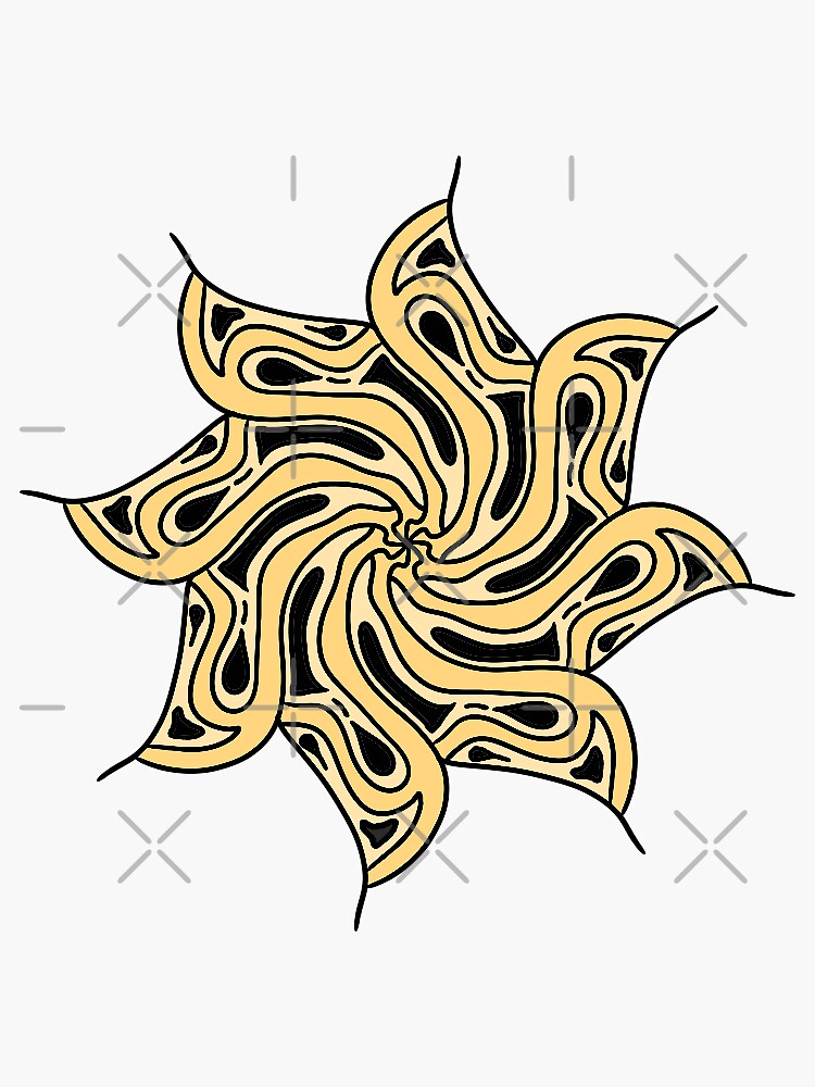 "symmetric pointy floral design, black and shades of yellow" Sticker ...