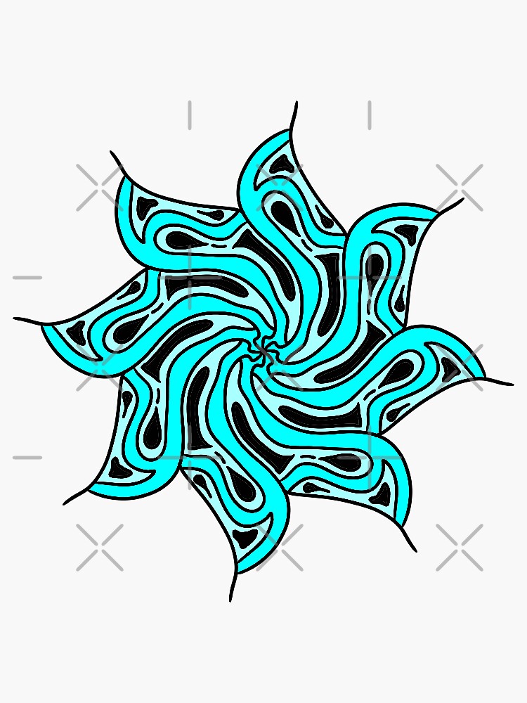 "symmetric pointy floral design, black and neon blue" Sticker for Sale ...