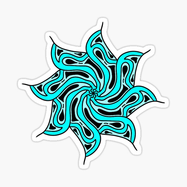 "symmetric pointy floral design, black and neon blue" Sticker for Sale ...