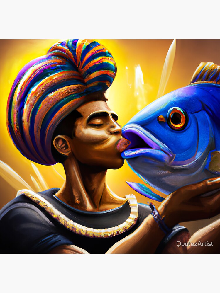 "Egyptian Pharaoh Kissing A Fish" Sticker for Sale by QuotezArtist ...