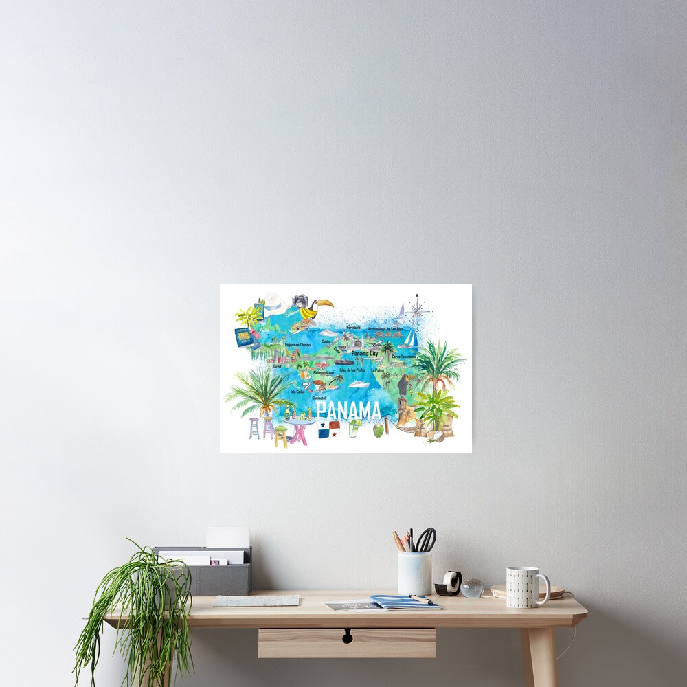 "Panama Illustrated Travel Map with Tourist Highlights and Panamericana ...