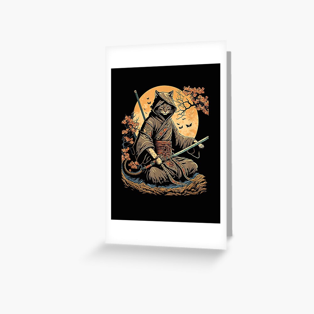 "Japanese Art Cat Ninja Ukiyo-e Anime Style Samurai Cat " Greeting Card ...
