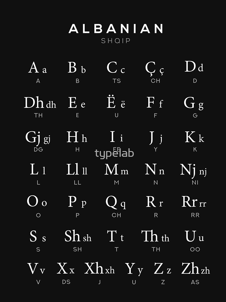 "Albanian Alphabet Chart, Albania Language Chart, Black" T-shirt for ...