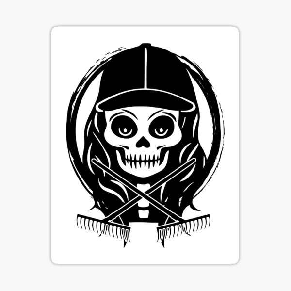 "Landscaper Female Skull and Crossed Rakes Black Logo" Sticker for Sale ...