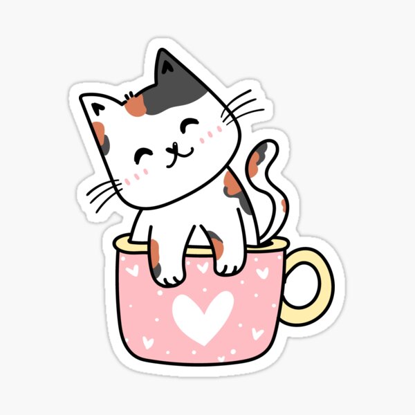 "cute cat in coffee cup" Sticker for Sale by Animster | Redbubble