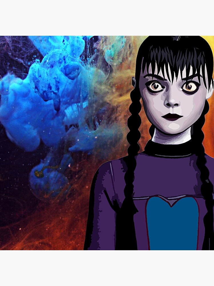 "Cool Illustration Of Wednesday Addams on a Blue, Yellow and Red Liquid ...