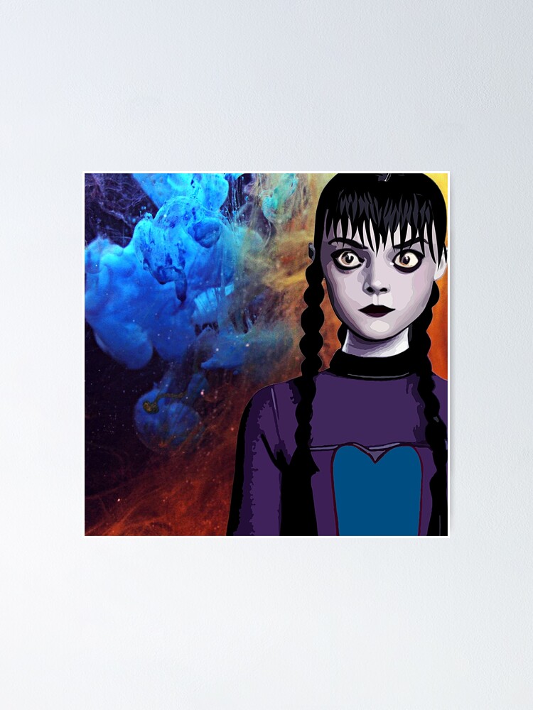 "Cool Illustration Of Wednesday Addams on a Blue, Yellow and Red Liquid ...