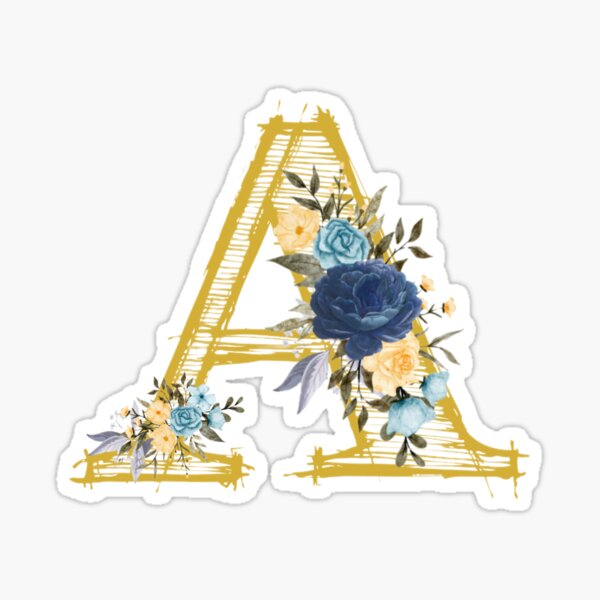 "Letter A In Metallic Gold Color And Aesthetic Blue Flowers Botany ...