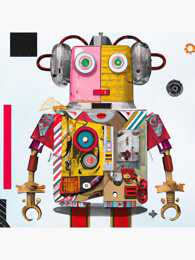 "AI-generated collage robot of different textures, with claw hands and ...