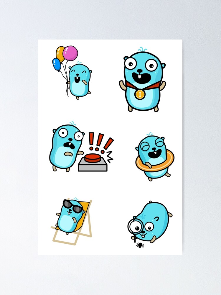 "golang gopher sticker pack" Poster for Sale by leesander | Redbubble