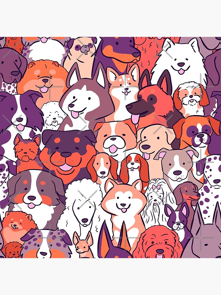 "Dogs breeds illustration pattern- top 30 dog breeds - vibrant version ...