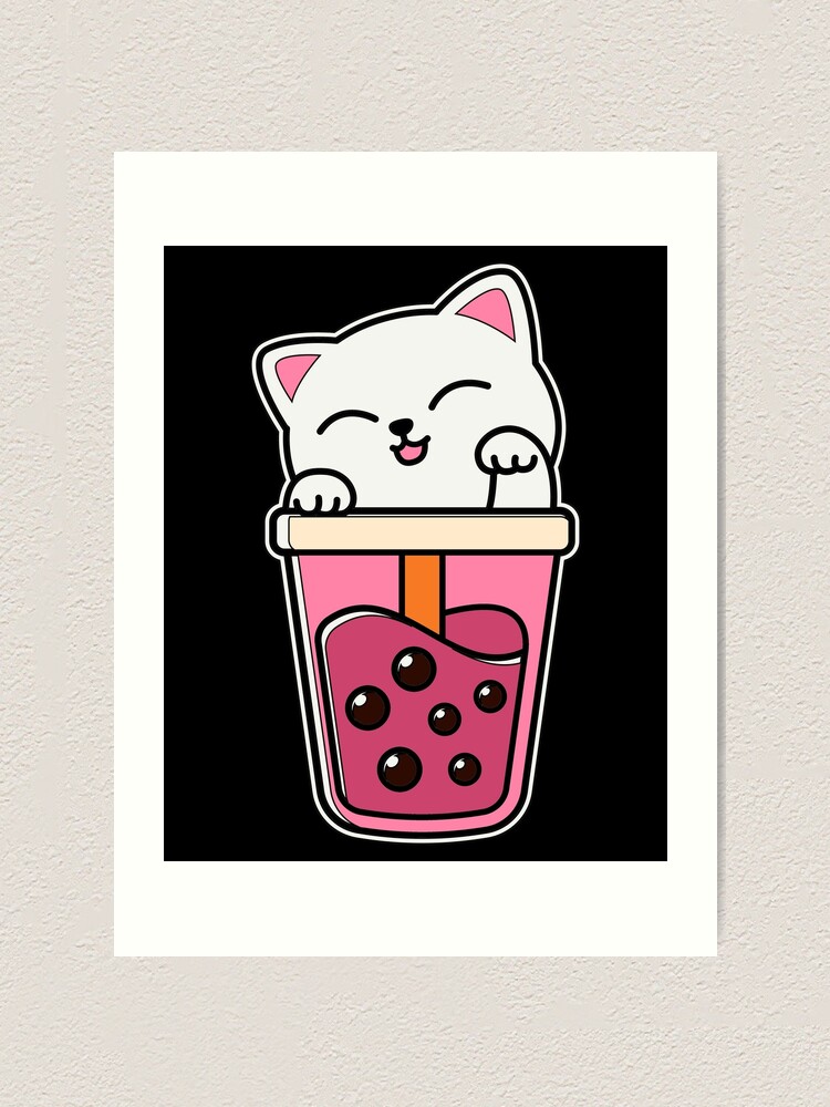 "boba cat plush-Aesthetic Kawaii Cat Drinking Boba" Art Print for Sale ...