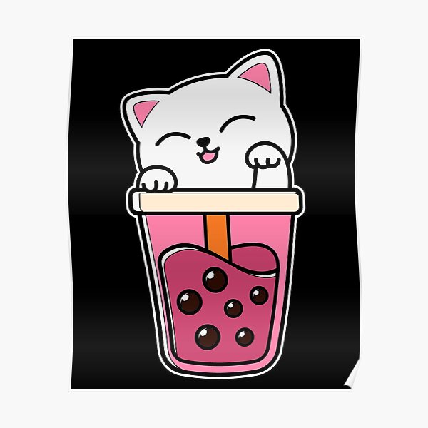 "boba cat plush-Aesthetic Kawaii Cat Drinking Boba" Poster for Sale by ...