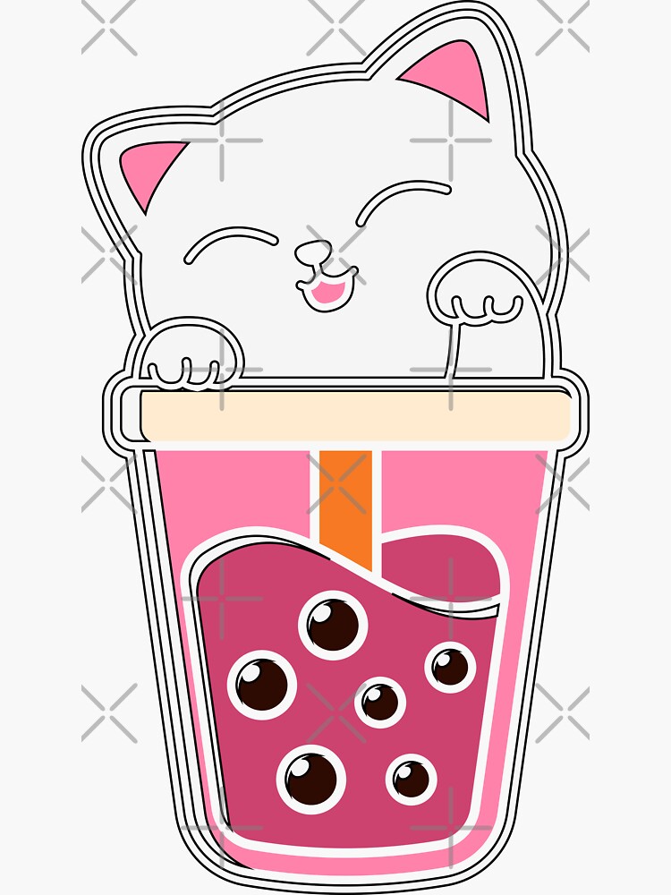 "boba cat plush-Aesthetic Kawaii Cat Drinking Boba" Sticker for Sale by ...