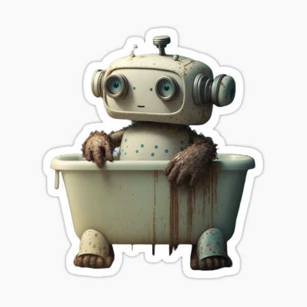 "Robot Art Rob Robot Taking a Bath With Muddy Arms" Sticker for Sale by ...