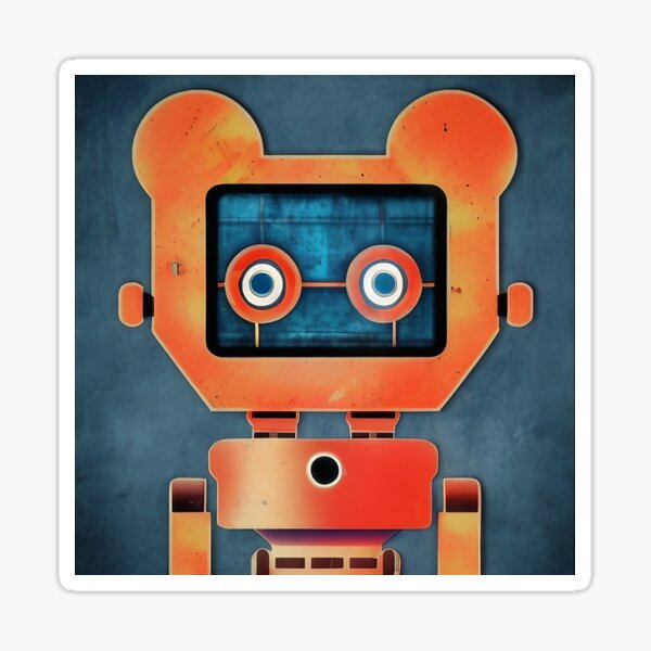 "AI-generated orange robot with mouse ears and bulging eyes" Sticker ...