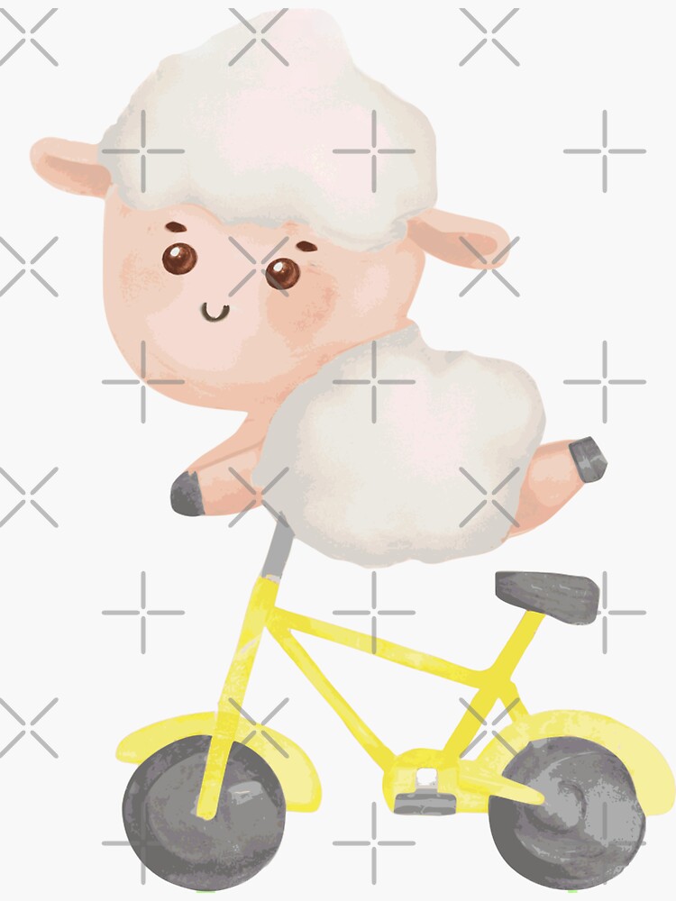 "This watercolour baby sheep riding a bicycle is ready for an adventure ...