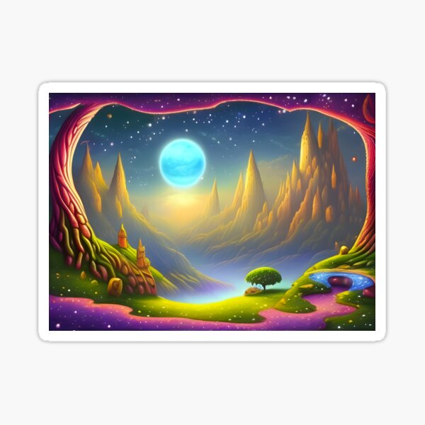 "Fabulous Magical Colorful Bright Cartoon Surreal Moonlit Night ...