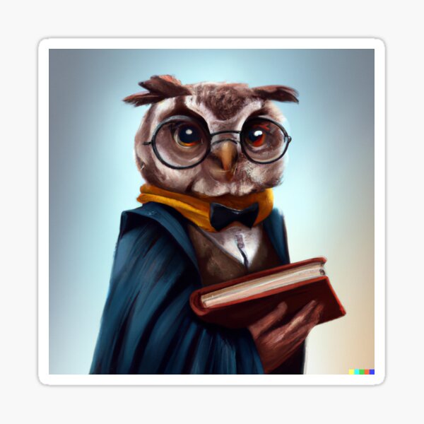 "a stern-looking owl dressed as a librarian, digital art" Sticker for ...