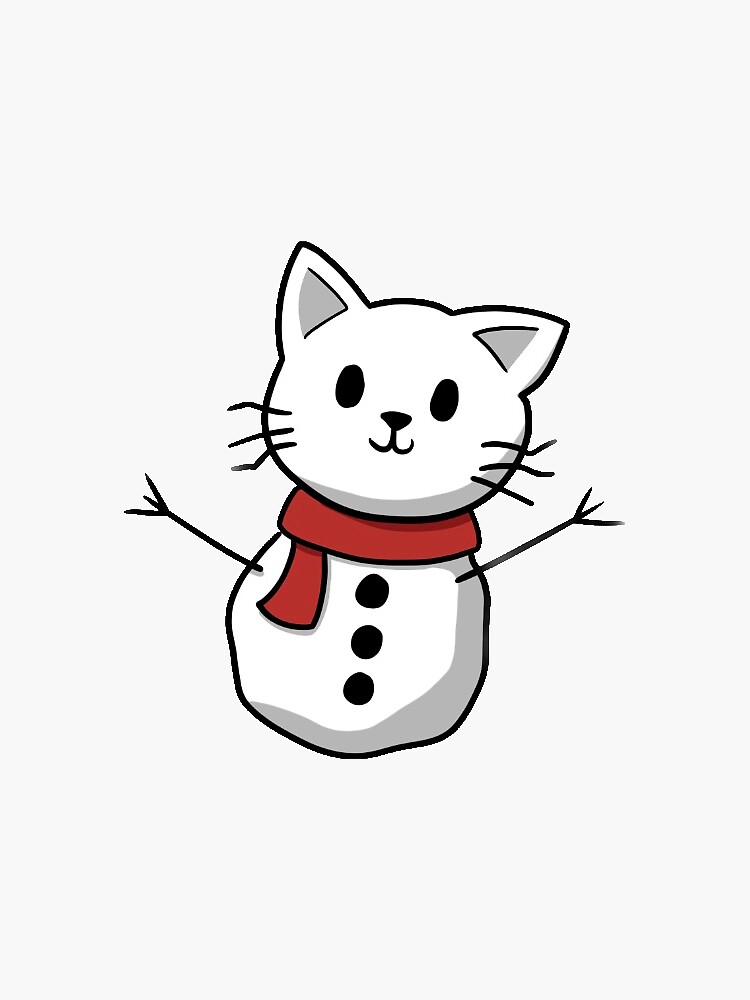"Snowman Snowcat Cat With Red Scarf" Sticker for Sale by emkaycreates ...