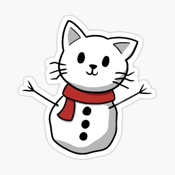 "Snowman Snowcat Cat With Red Scarf" Sticker for Sale by emkaycreates ...