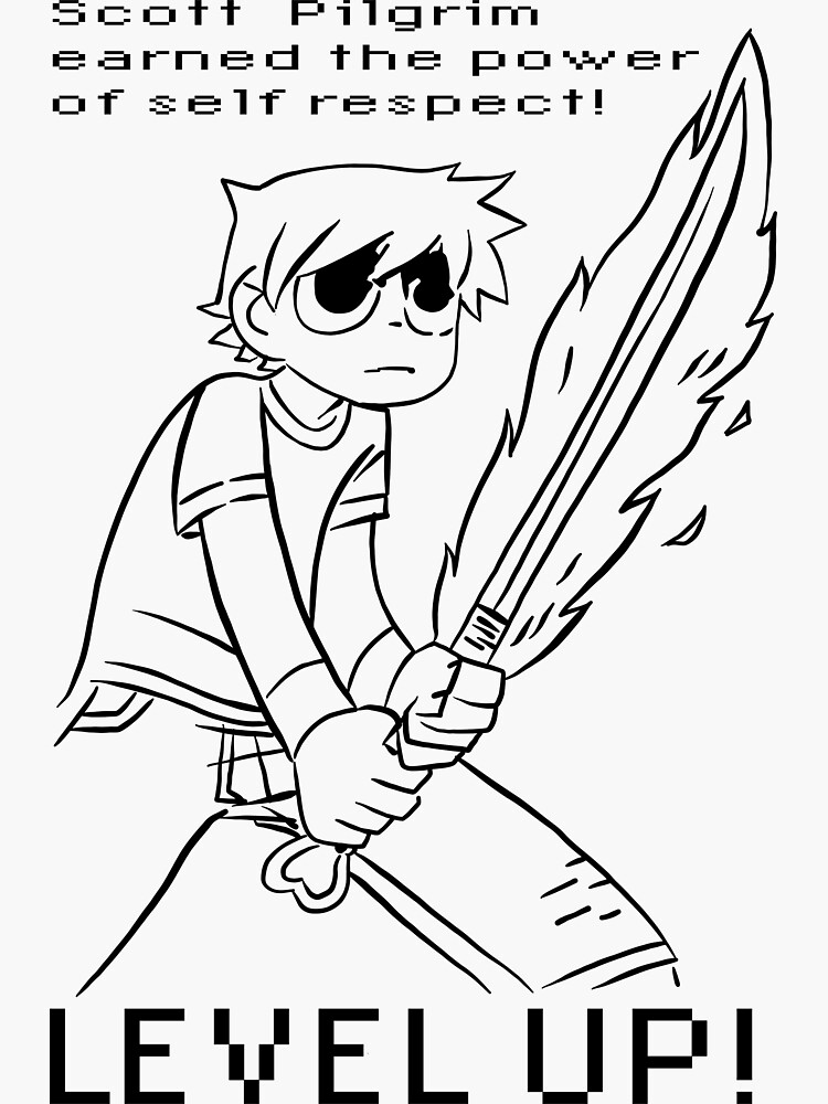"Scott Pilgrim earned the power of self respect! Cartoon" Sticker for ...