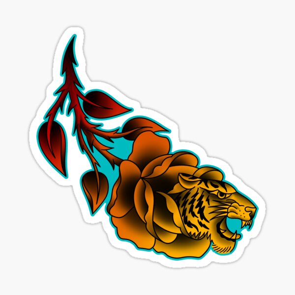 "tiger rose gradient" Sticker for Sale by AgeeTattoos | Redbubble