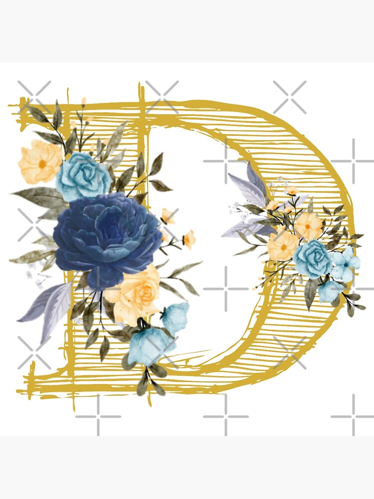"Letter D In Metallic Gold Color With Aesthetic Blue Flowers Botany ...