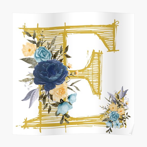 "Letter E In Metallic Gold Color With Aesthetic Blue Flowers Botany ...